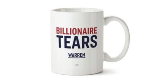 Warren’s ‘Billionaire Tears’ mug is sold through a billionaire-run ...